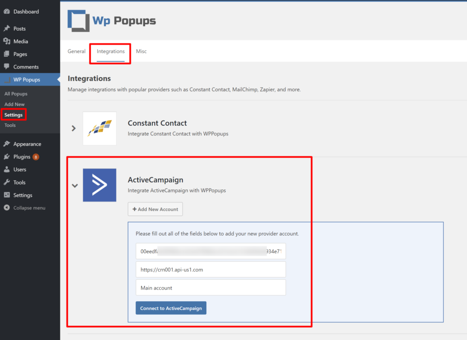 How to Connect ActiveCampaign Addon to WP Popups - WP Popups Documentation