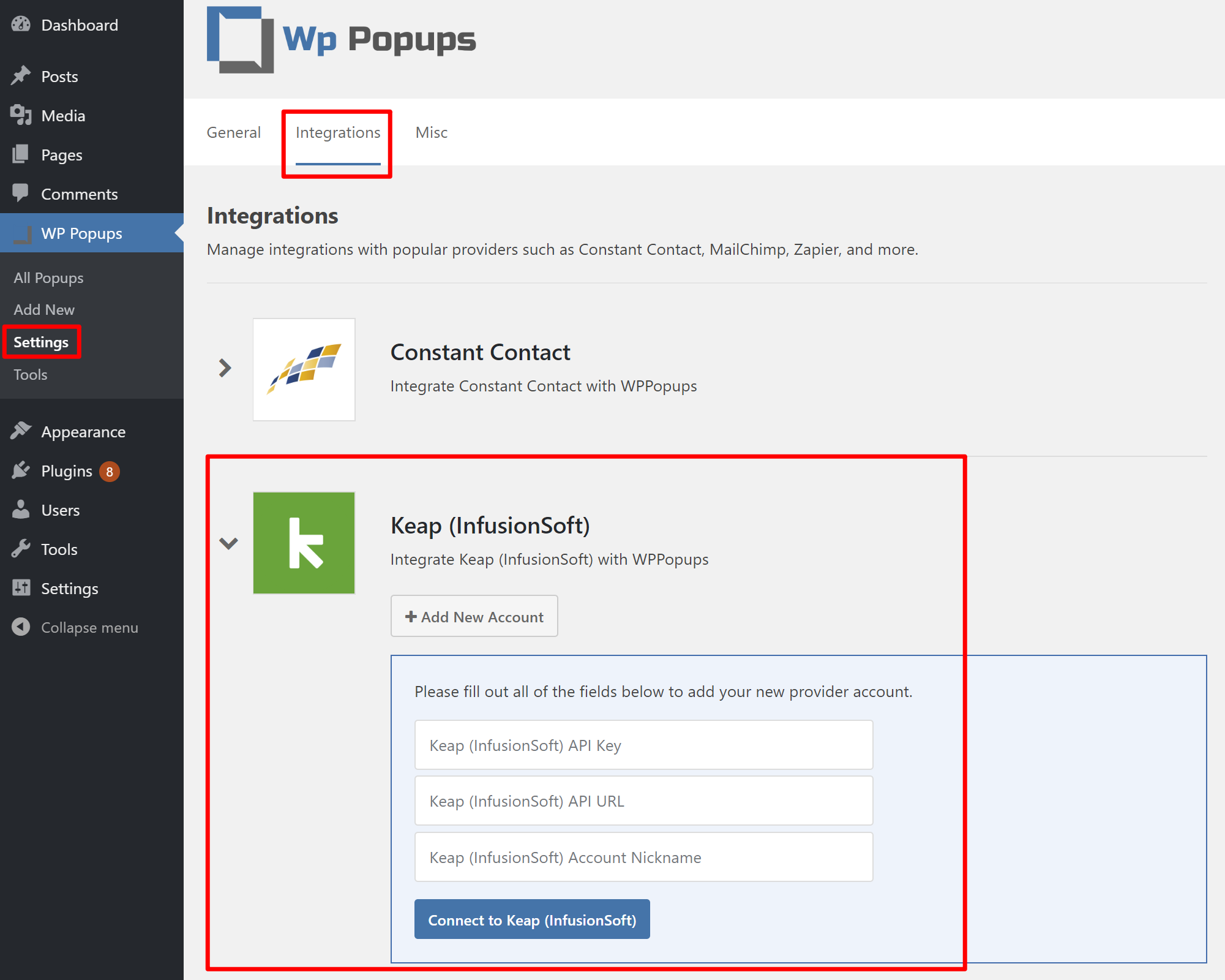 How to Connect Keap (InfusionSoft) Addon to WP Popups - WP Popups Documentation