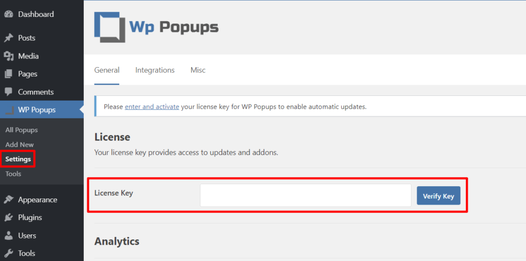 The WP Popups Plugin Settings Page - WP Popups Documentation